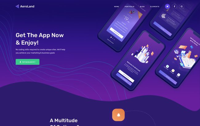 Aeroland - Vue JS App Landing Page Template
